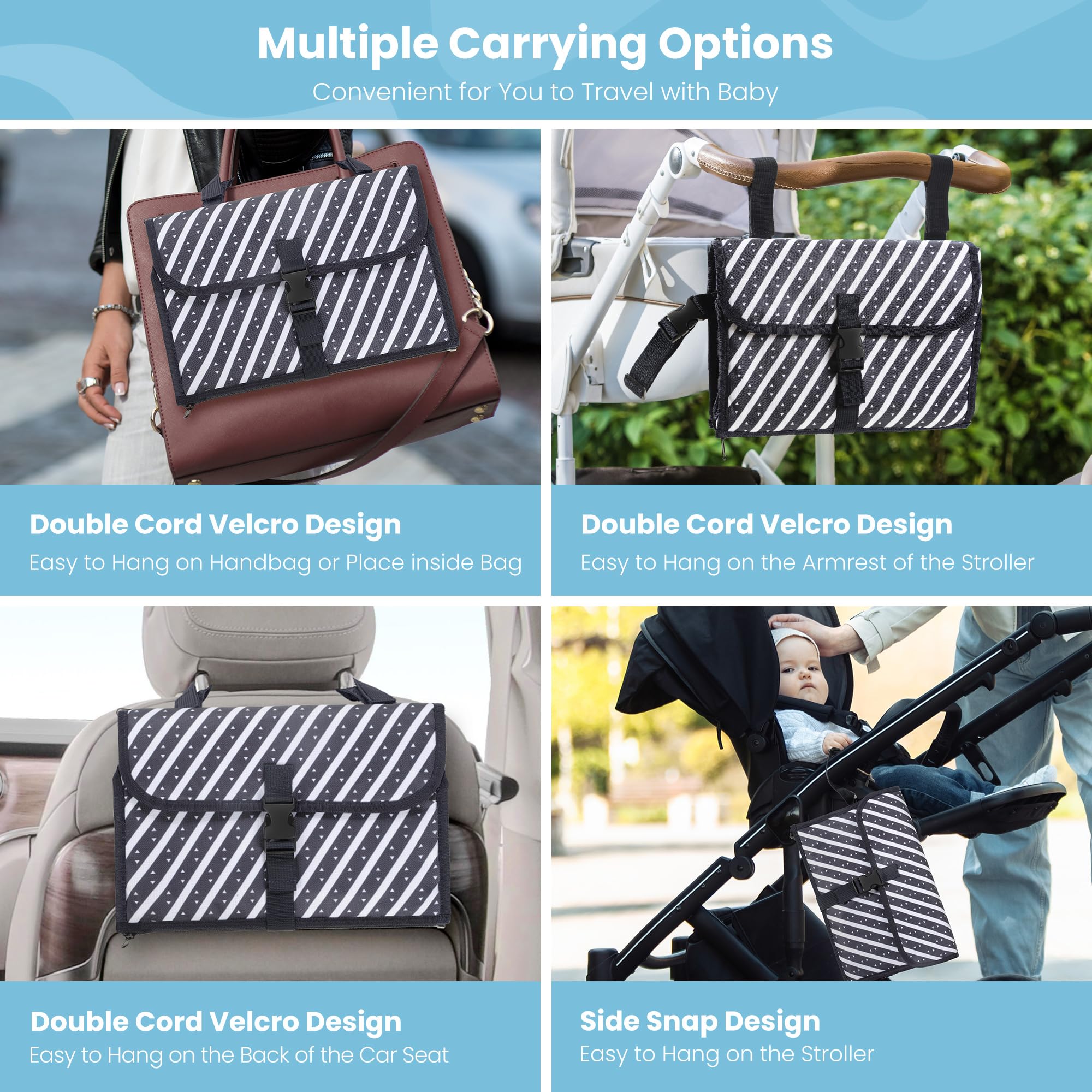 Portable Changing Pad, Waterproof Baby Changing Pad with 4 Storage Pockets, Detachable & Portable Diaper Changing Pad Newborn Baby Essentials, Travel Changing Pad for Baby Shower Gifts