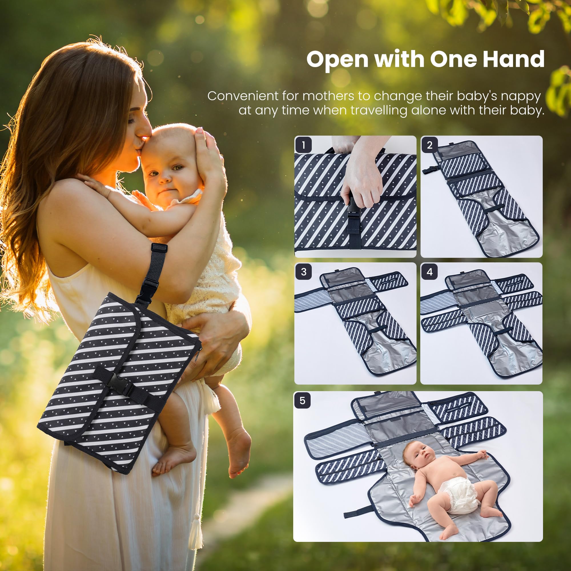 Portable Changing Pad, Waterproof Baby Changing Pad with 4 Storage Pockets, Detachable & Portable Diaper Changing Pad Newborn Baby Essentials, Travel Changing Pad for Baby Shower Gifts