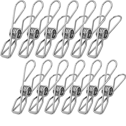 QingLHC Clothes Pegs Metal, Clothes Pins and Hooks Stainless Steel for Home Office Baby Kitchen Travel, Silver, LHC027