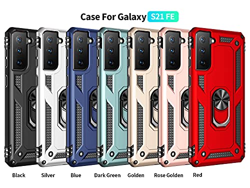 SunRemex Samsung S21 FE Case [Not Fit Samsung S21 Phone ] Galaxy S21 FE Case with Tempered Glass Screen Protector,Kickstand [Military Grade] Protective Cover for Samsung Galaxy S21 FE (Red)