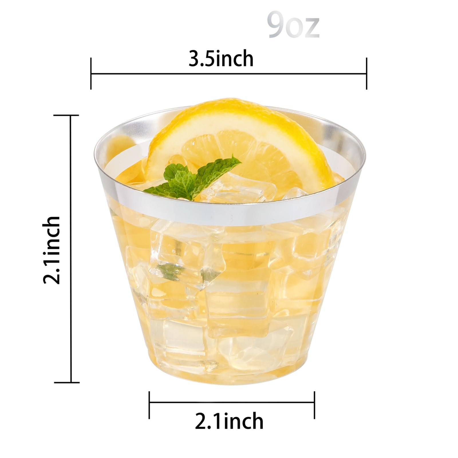 Nervure 240 PCS Silver Plastic Cups - 9Oz Silver Rimmed Plastic Cups - Heavy Duty Plastic Cups with Silver Rim Perfect for Weddings, Receptions & Parties