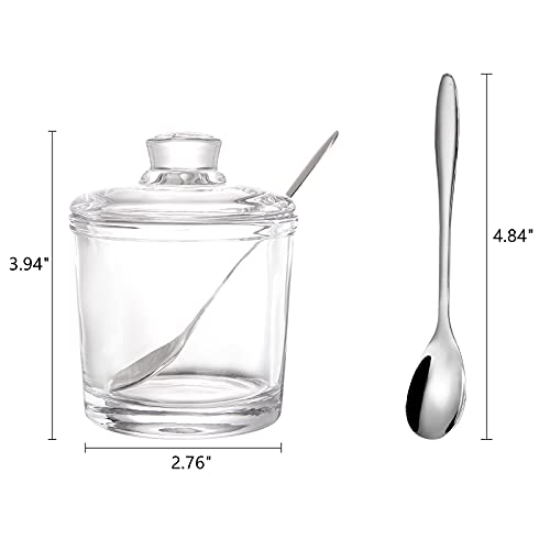 ZEAYEA Set of 2 Clear Glass Sugar Bowl, 6 Ounce Seasoning Box Condiment Pots with Spoon and Lid, Sugar Spice Salt Canister for Home Kitchen, Coffee Bar, Restaurant