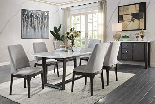Acme Furniture Rectangular Marble Top Dining Table, Weathered Gray/White