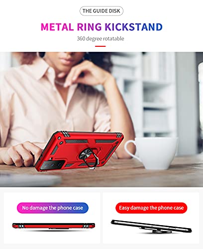 SunRemex Samsung S21 FE Case [Not Fit Samsung S21 Phone ] Galaxy S21 FE Case with Tempered Glass Screen Protector,Kickstand [Military Grade] Protective Cover for Samsung Galaxy S21 FE (Red)