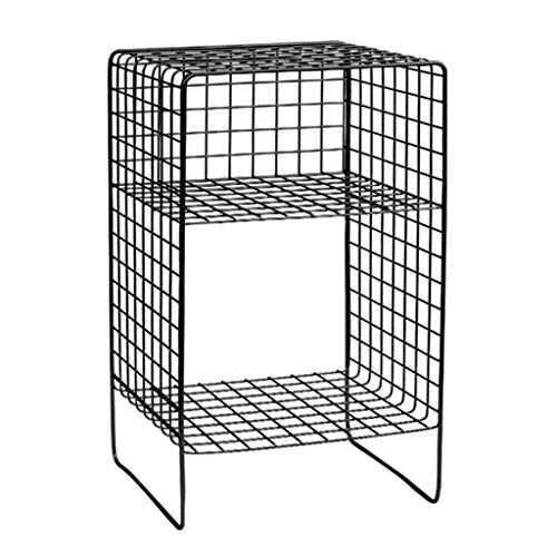 Storage Newspaper Baskets Mesh Wrought Iron Shelf Bedroom Bedside Shelf Floor Shelf Living Room Multi-Layer Bookshelf (Color : Black, Size : 39.53265.5cm)