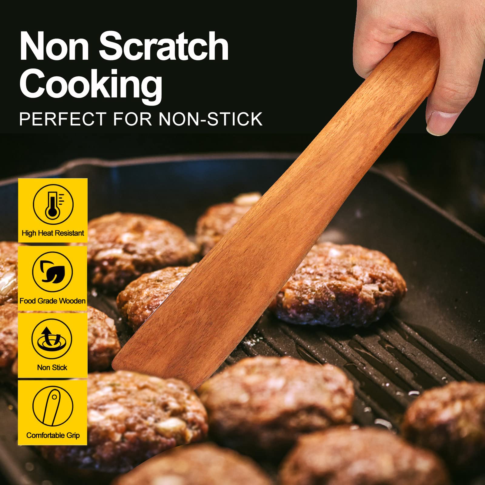 Best Wooden Spatula for Cooking Kitchen Turner Spatula Teak Wood Scraper Spatula Serving Baking Spatula Non Stick Kitchen Utensils Flat Fish Spatula Egg Flipper Spatula