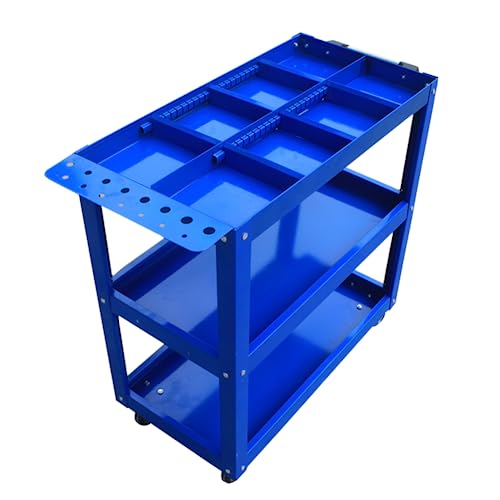 3-Tier Rolling Tool Cart, 330 LBS Capacity Heavy Duty Service Cart with Handle & Lockable Wheels, Rolling Trolley Storage Organizer with Adjustable Dividers, for Warehouse Garage