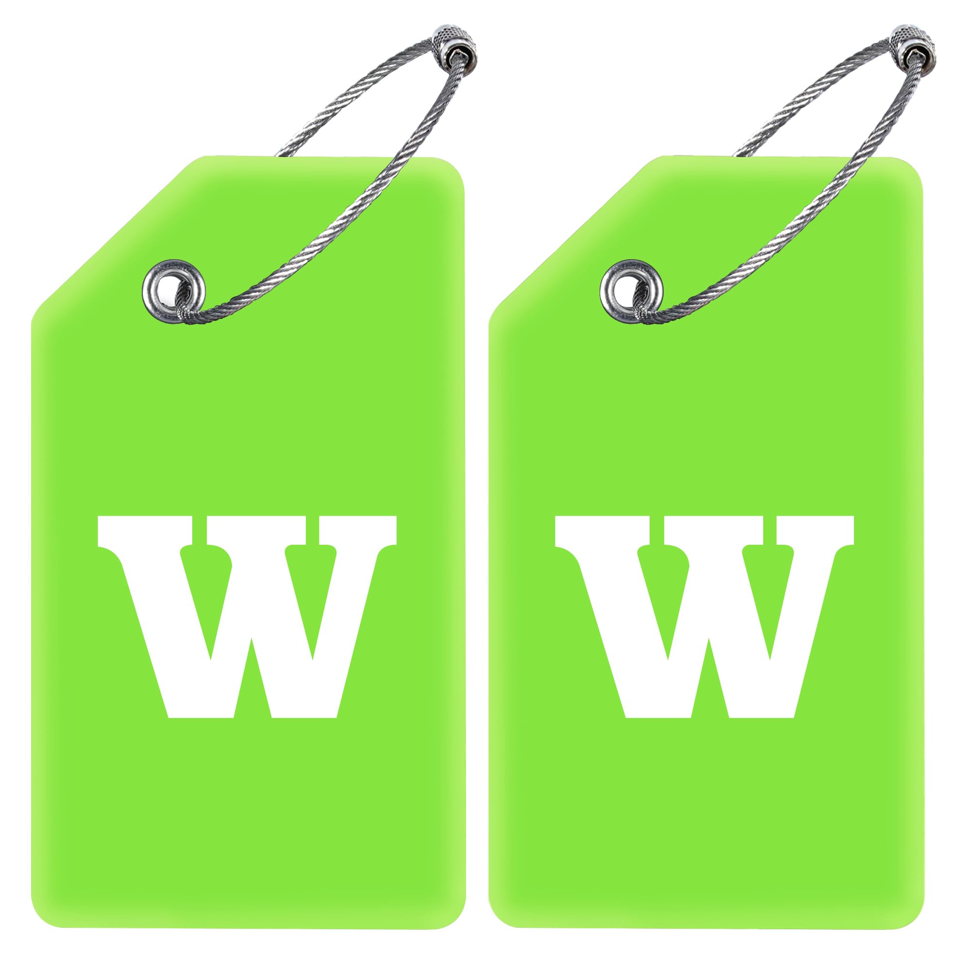 Initial Luggage Tag 2 Pack, Silicone Luggage Tags for Suitcases with Privacy Name ID Card and Metal Loops, Travel Bag Tags for Luggage (W)