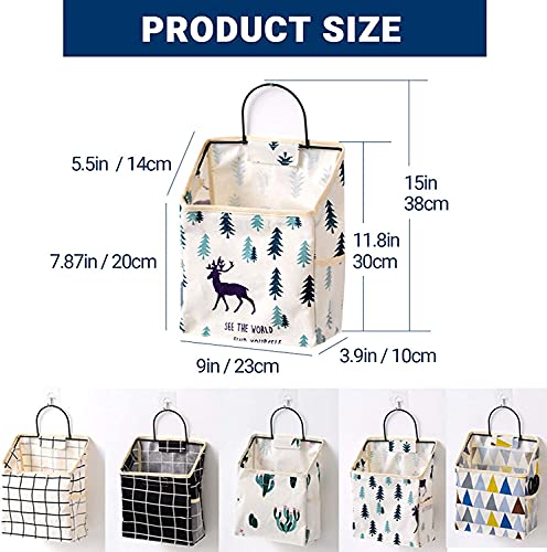 chokeberry Wall Hanging Storage Bag, Over The Door Organizer,Multifunctional Storage Shelves with Hook Pockets Cotton Linen Storage Basket Family Organizer Box Containers (Set 3)