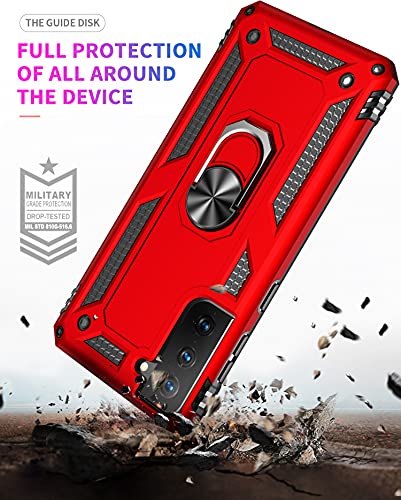 SunRemex Samsung S21 FE Case [Not Fit Samsung S21 Phone ] Galaxy S21 FE Case with Tempered Glass Screen Protector,Kickstand [Military Grade] Protective Cover for Samsung Galaxy S21 FE (Red)