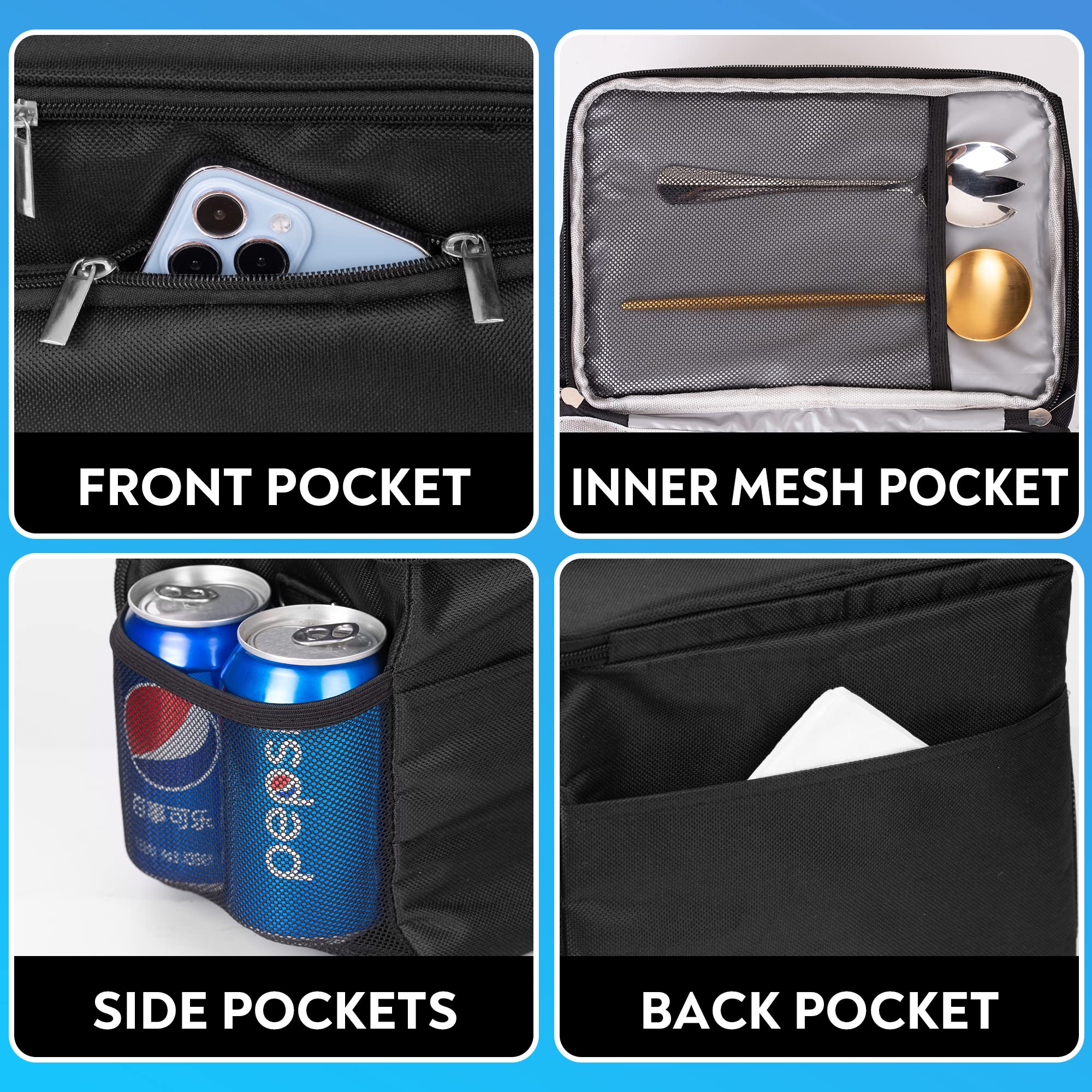 Insulated Lunch Bag with 2 Pcs Ice Packs for Lunch Bags – Waterproof Leakproof Lunch Bag for Women and Man – Heavy Duty Polyester Meal Prep Lunch Box for Adults with Adjustable Shoulder Strap