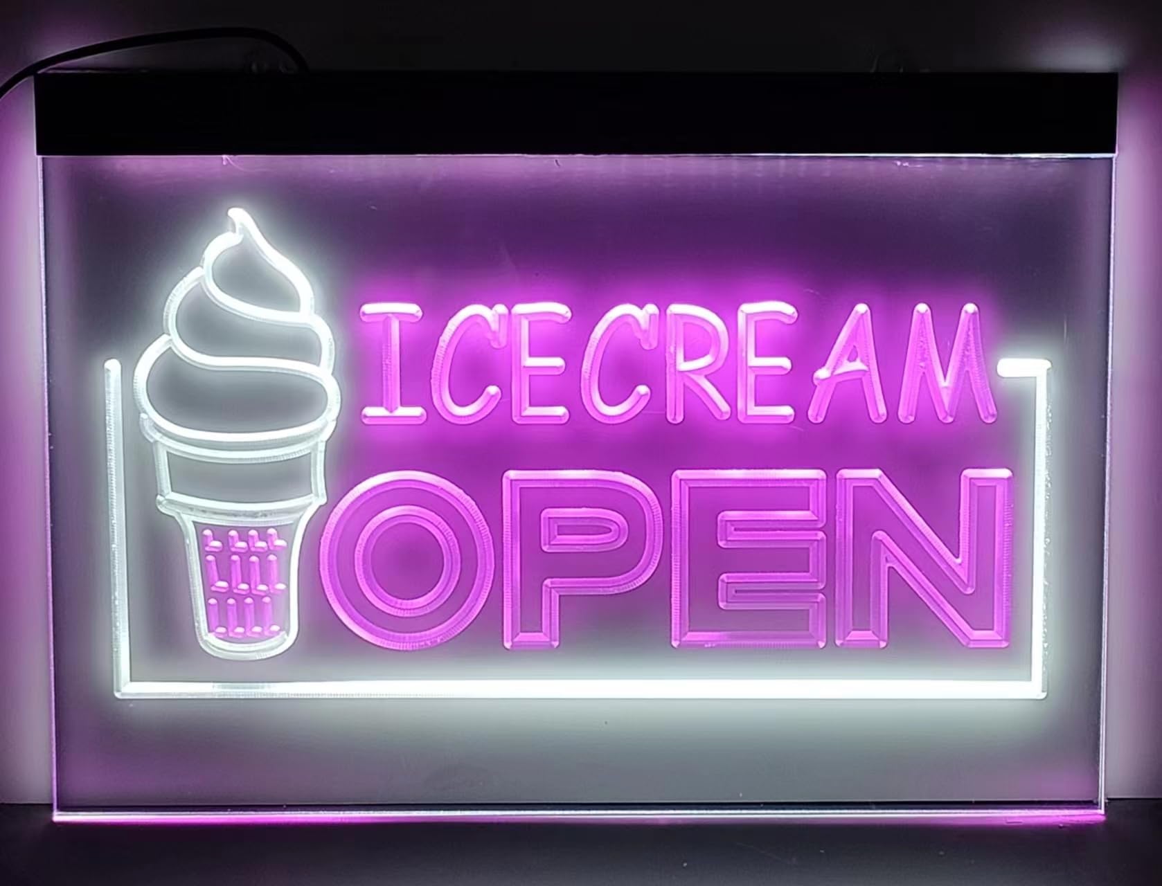 Bar Neon Light Sign Ice Cream Open Shop Dual Color Led White Purple Lamp Neon Like Signs For Wall Decor