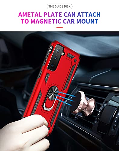 SunRemex Samsung S21 FE Case [Not Fit Samsung S21 Phone ] Galaxy S21 FE Case with Tempered Glass Screen Protector,Kickstand [Military Grade] Protective Cover for Samsung Galaxy S21 FE (Red)