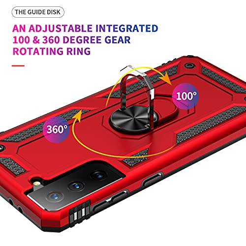 SunRemex Samsung S21 FE Case [Not Fit Samsung S21 Phone ] Galaxy S21 FE Case with Tempered Glass Screen Protector,Kickstand [Military Grade] Protective Cover for Samsung Galaxy S21 FE (Red)