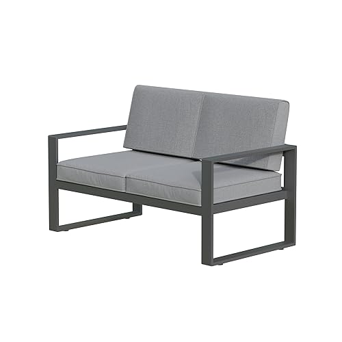 May in Color Aluminum Patio Furniture Sofa, Outdoor Modern Metal Contemporary 3-Seat Couch Chair with Cushion, Grey