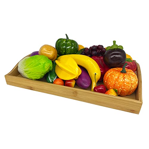 PAFREWOG Bamboo Serving Trays Charcuterie Platter 16.5"x11.8"(42x30cm with Handle, Set Includes 1xHexagon 12.5"(32cm)+1xSquare 7.8"(20cm)+1xSquare 5.9"(15cm) Small Plates for Family Dinner