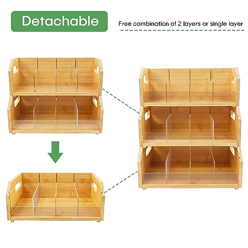 Bamboo Tea Bag Storage Containers- Tea Organizer for Tea Bags Cabinet- Tea Caddy Packet Rack Teabag Shelf Coffee Holders for Office Kitchen- Wooden 3 Tier