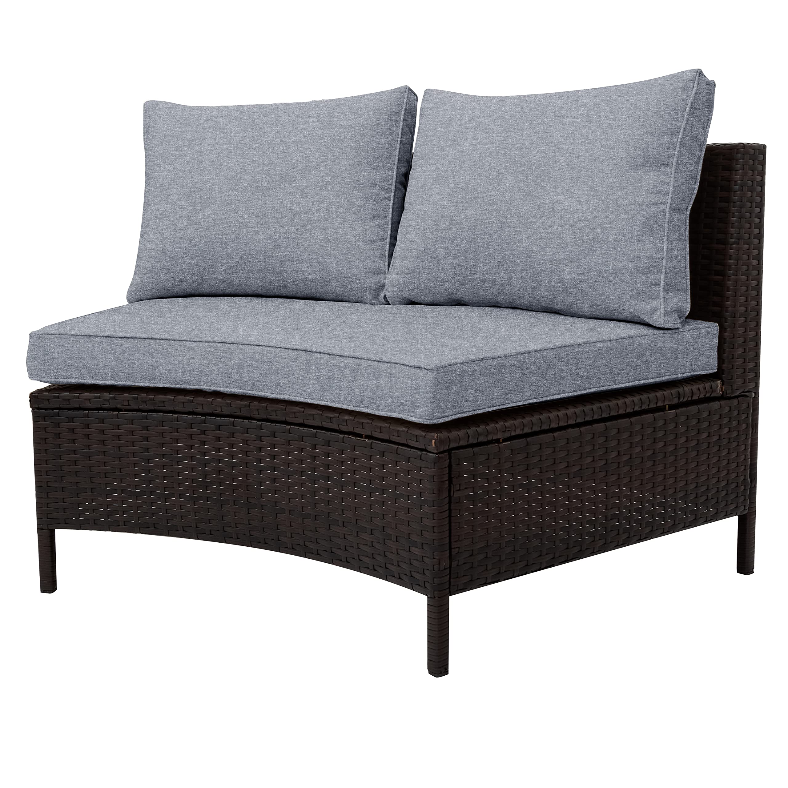 BIADNBZ 5 Pieces Patio Furniture Weather PE Wicker Modular Outdoor Sectional Sofa Half-Moon Conversation Couch Set with Tempered Glass Table, 47.6 inch, Brown Rattan+Gray Cushion