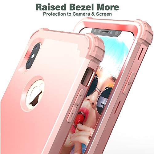 IDweel iPhone Xs Max Case with Tempered Glass Screen Protector, 3 in 1 Shock Absorption Heavy Duty Protection Hard PC Cover Soft Silicone Bumper Full Body Durable Case, Rose Gold