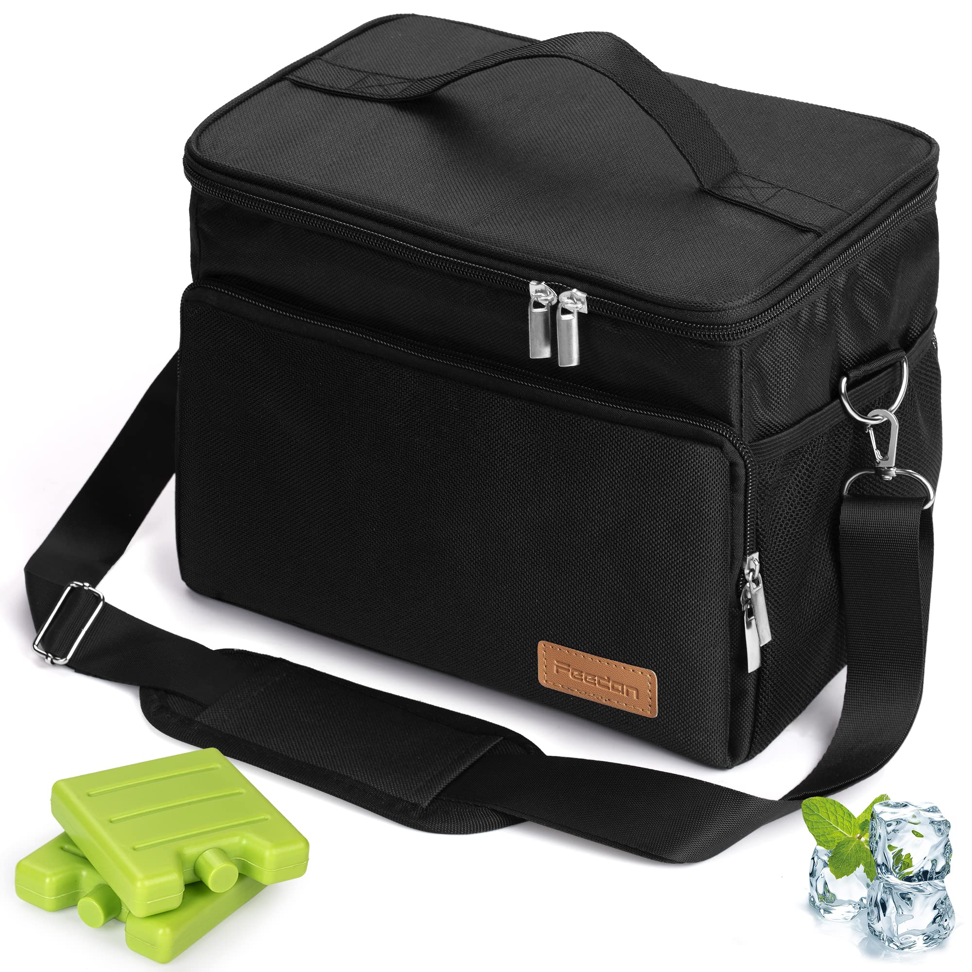 Insulated Lunch Bag with 2 Pcs Ice Packs for Lunch Bags â Waterproof Leakproof Lunch Bag for Women and Man â Heavy Duty Polyester Meal Prep Lunch Box for Adults with Adjustable Shoulder Strap