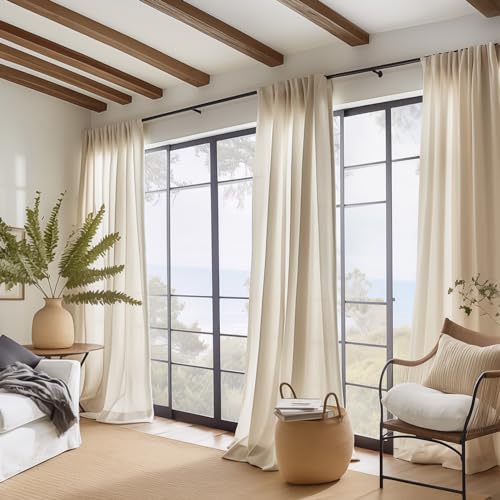Jinchan Soft Linen Natural Curtains, 84 Inch Long, Crude Light Filtering Farmhouse Curtains for Living Room & Bedroom, Beige Back Tab Top Set 2 Panels (W50 x L84)