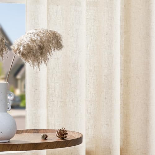 Jinchan Soft Linen Natural Curtains, 84 Inch Long, Crude Light Filtering Farmhouse Curtains for Living Room & Bedroom, Beige Back Tab Top Set 2 Panels (W50 x L84)