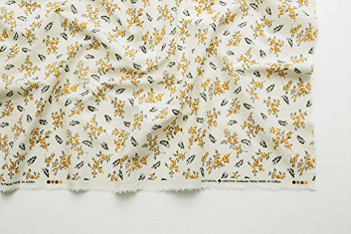 COTTONVILL Linen Blend Print Fabric (3yard, 02 - Gold Mimosa Ivory)