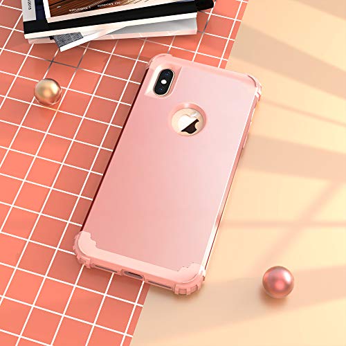 IDweel iPhone Xs Max Case with Tempered Glass Screen Protector, 3 in 1 Shock Absorption Heavy Duty Protection Hard PC Cover Soft Silicone Bumper Full Body Durable Case, Rose Gold