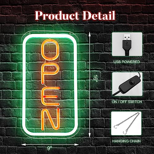 BESTIELAM Neon Sign, OPEN Neon Signs for Business, Ultra Bright Green & Red LED Neon Lights For Wall Decor & Room Decor, Restaurant, Store, Bar, Party Decoration, USB Powered, 9"x 16"