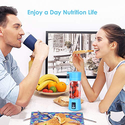 TSKLooy Portable Blender,Personal Blender with USB Rechargeable Mini Fruit Juice Mixer,Personal Size Blender for Smoothies and Shakes Mini Juicer Cup Travel 380ML,Fruit Juice,Milk, Blue