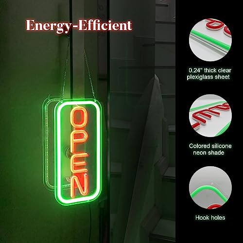 BESTIELAM Neon Sign, OPEN Neon Signs for Business, Ultra Bright Green & Red LED Neon Lights For Wall Decor & Room Decor, Restaurant, Store, Bar, Party Decoration, USB Powered, 9"x 16"