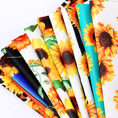 Konsait 10 Pcs Sunflower Fabric, 9.5" x 9.5" Quilters Fabric Squares for Sewing Patchwork, Pre- Cut Bohemia Leopard Print Quarters Quilting Bundles for Handmade Crafts Home Decoration Supplies