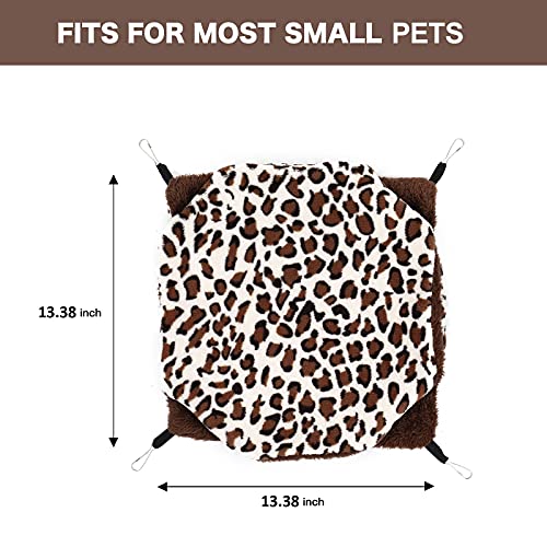 Petmolico Small Pet Warm Plush BunkBed Hanging Hammock Cage Accessories for Parrot Sugar Glider Ferret Squirrel Hamster Rat Hideout Playing Sleeping, Brown Spot