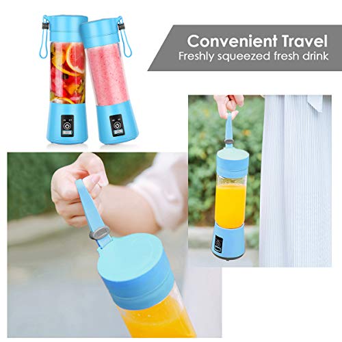 TSKLooy Portable Blender,Personal Blender with USB Rechargeable Mini Fruit Juice Mixer,Personal Size Blender for Smoothies and Shakes Mini Juicer Cup Travel 380ML,Fruit Juice,Milk, Blue