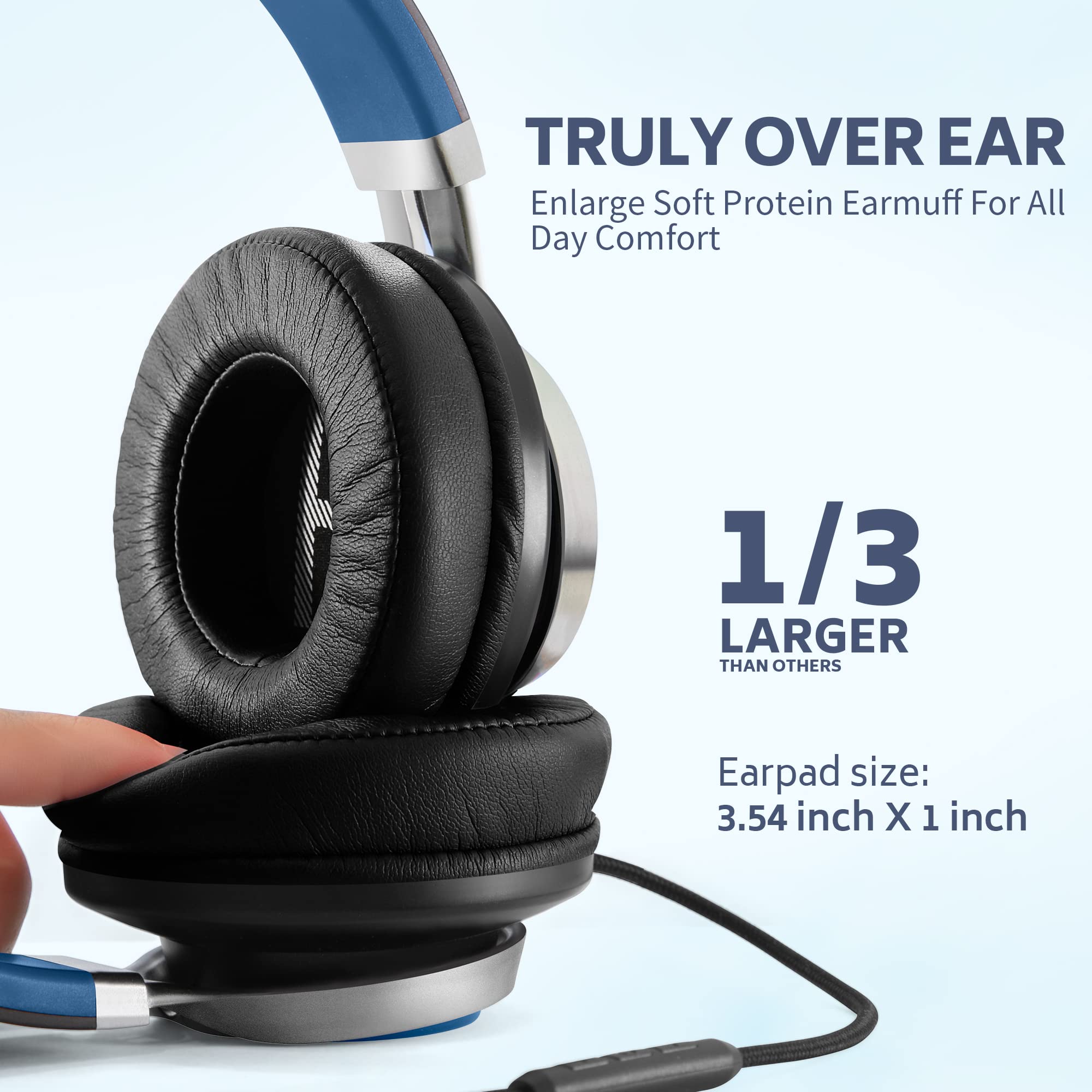 COOSII AC01 Over-Ear Headphones Wired, Noise Isolating Corded Stereo Headsets with Microphone Volume Control for Adults Teens 3.5mm for Chromebooks, Laptop, Computer, Tablets, Travel (Black Blue)