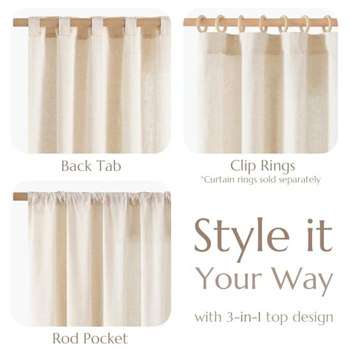 Jinchan Soft Linen Natural Curtains, 84 Inch Long, Crude Light Filtering Farmhouse Curtains for Living Room & Bedroom, Beige Back Tab Top Set 2 Panels (W50 x L84)