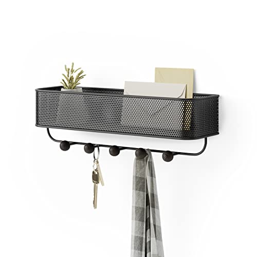 Umbra Estique Wall Organizer and Storage with Hooks, Black/Walnut