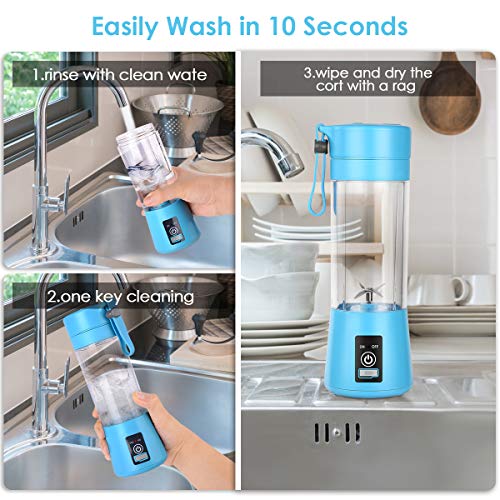 TSKLooy Portable Blender,Personal Blender with USB Rechargeable Mini Fruit Juice Mixer,Personal Size Blender for Smoothies and Shakes Mini Juicer Cup Travel 380ML,Fruit Juice,Milk, Blue