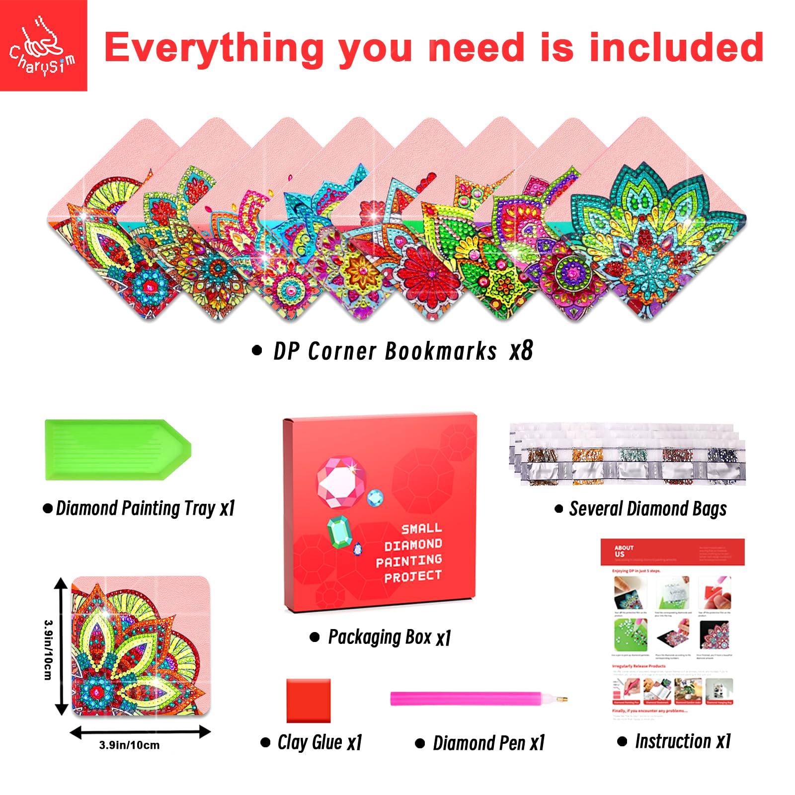 8 Pcs Diamond Art Bookmarks Kit for Adult, DIY Diamond Paint Corner Book Makers Set, Small Diamond Art Kits, Paint by Art Crafts Kit Gifts for Women, Easy and Fun