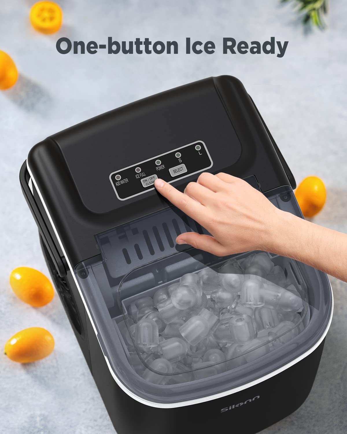 Silonn Countertop Ice Maker, 9 Cubes Ready in 6 Mins, 26lbs in 24Hrs, Self-Cleaning Ice Machine with Ice Scoop and Basket, 2 Sizes of Bullet Ice for Home Kitchen Office Bar Party,Black…