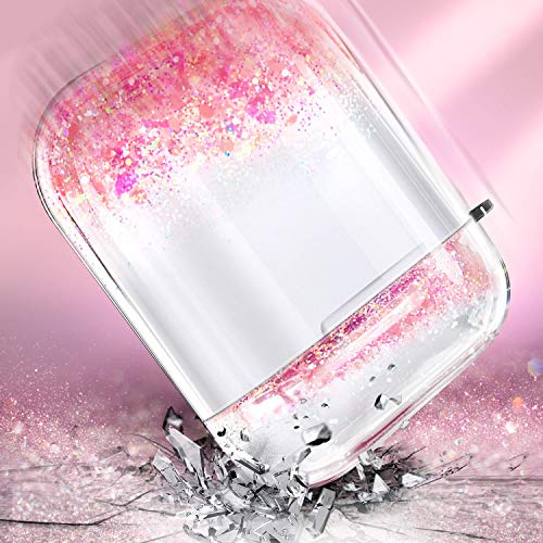 NZND Glitter Liquid Case Compatiable with Apple AirPods 1/2, Sparkle Flowing Floating Durable Girls Women Kids Cute Clear Hard Cover Carrying Case -Rose Gold