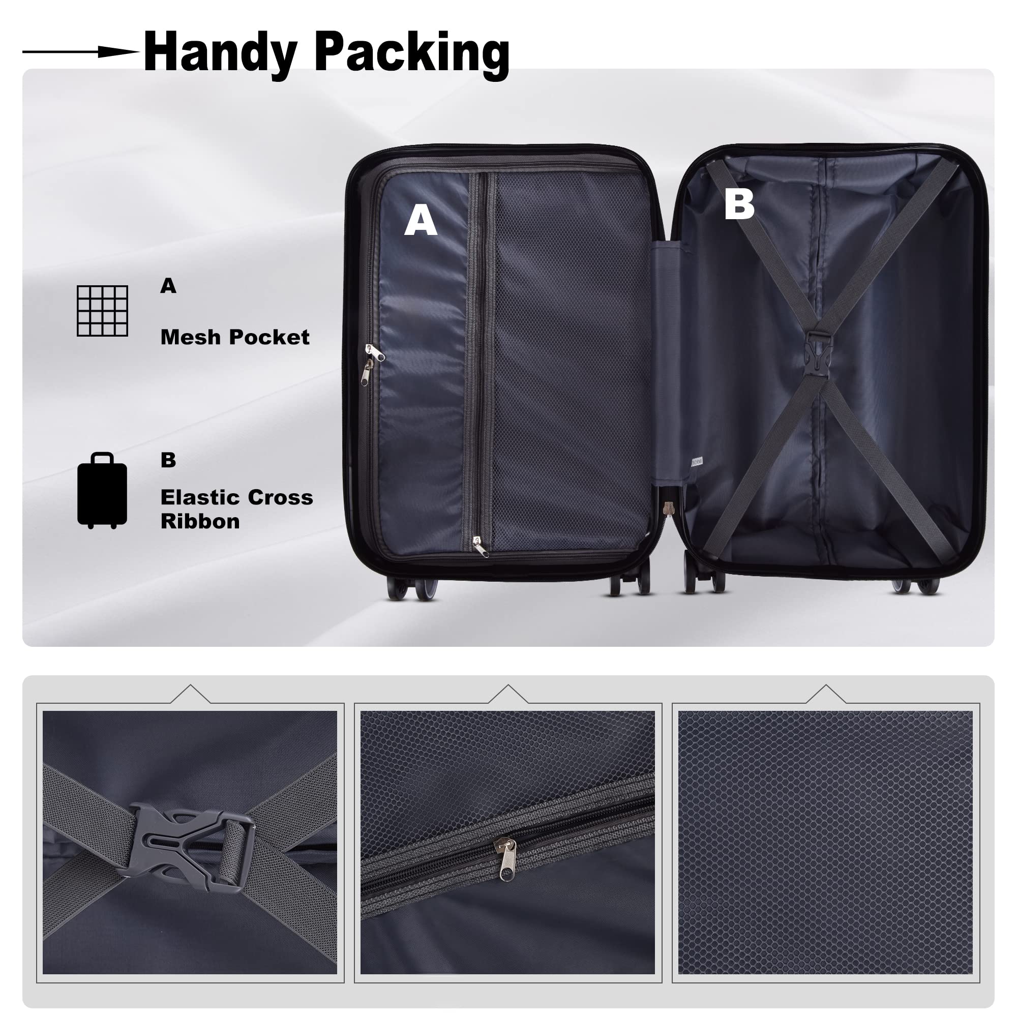 LUMINATERY Luggage Sets, ABS Hardshell 3pcs Luggage Suitcase with TSA Lock, Lightweight Durable Suitcase Sets with Spinner Wheels for Men Women Blue (20in/24in/28in)