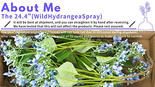 Artificial Faux Blue Flowers Tall Wedding Picks Faux Stems 24.4"(WildHydrangeaSpray) Floral Arrangement Rustic Decoration Crafts Home Decor Holiday Wedding Parties 6Packs (Blue)