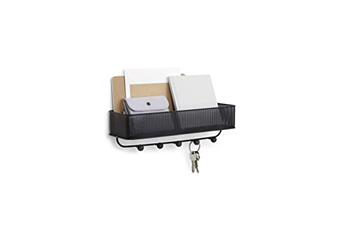 Umbra Estique Wall Organizer and Storage with Hooks, Black/Walnut