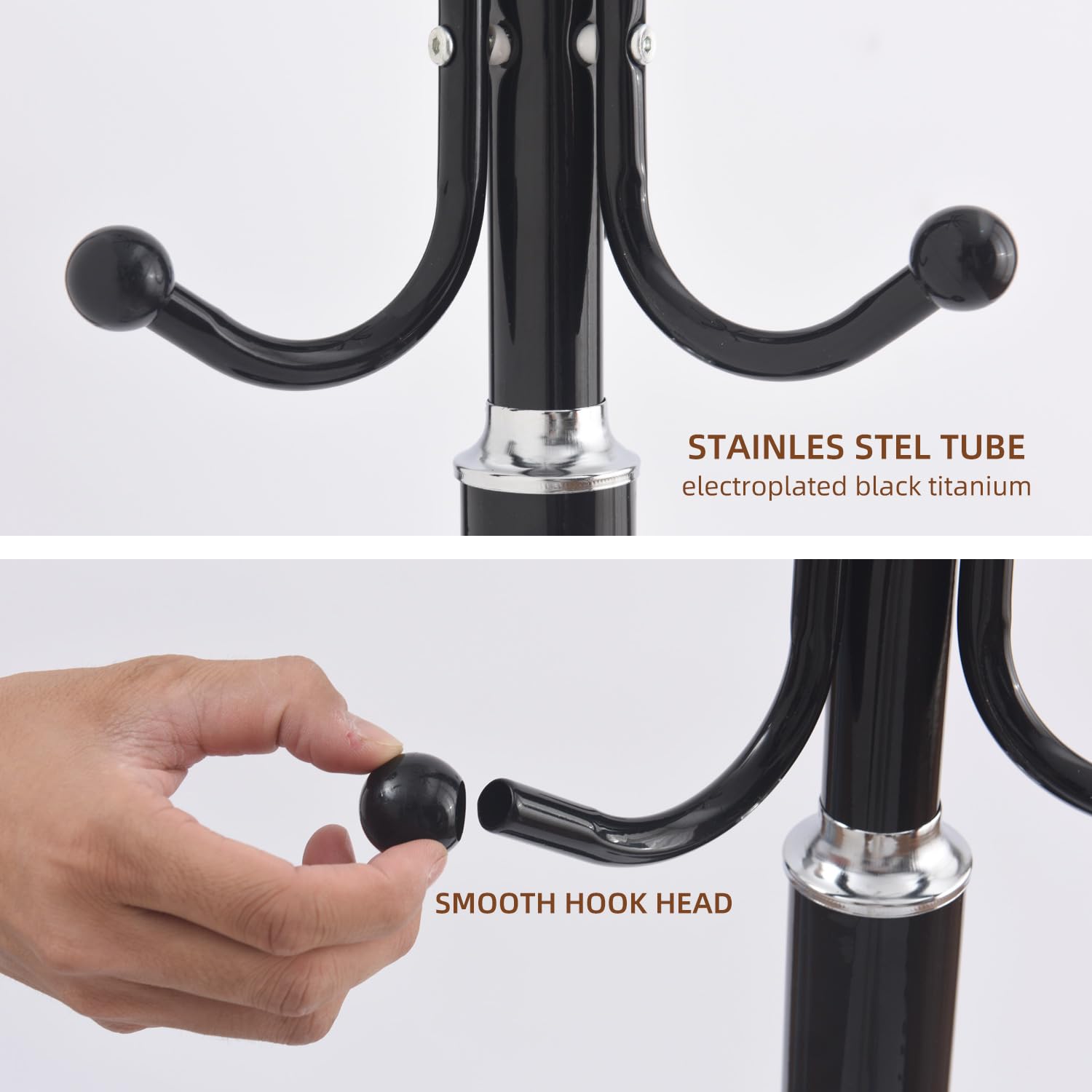 GAMNOF Black Coat Rack Freestanding, Metal Coat Rack Coat Hanger Stand, Entryway Tree Coat Rack Stand, High-grade Hat Tree with 12 Hooks & Natural Marble Base