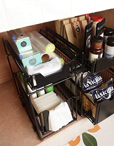 Kitidy 2-Tier Under Sink Cabinet Organizer for Kitchen and Bathroom, Multipurpose Stainless Steel Storage Rack Shelf with Sliding Storage Drawers