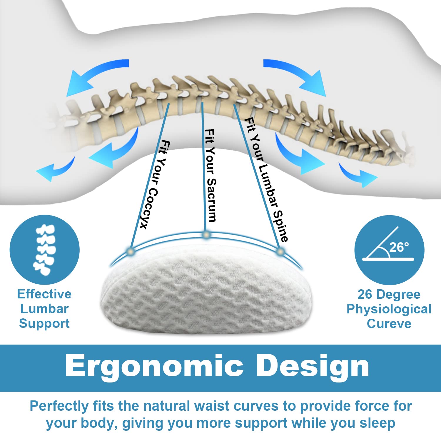 Lumbar Support Pillow with Massage and Heat, Back Support Cushion for Sleeping, Massager Pillow for Bed with Heating, Ergonomic Memory Foam Pillow for Lower Back Pain, Vibration Pad for Office Chair