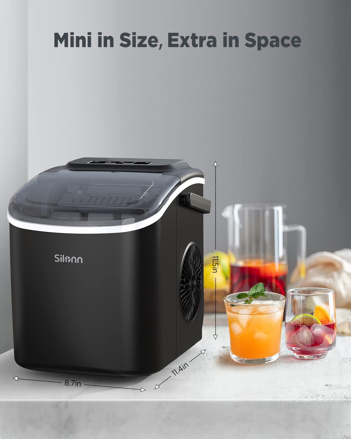 Silonn Countertop Ice Maker, 9 Cubes Ready in 6 Mins, 26lbs in 24Hrs, Self-Cleaning Ice Machine with Ice Scoop and Basket, 2 Sizes of Bullet Ice for Home Kitchen Office Bar Party,Black…