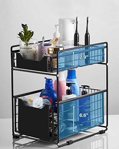 Kitidy 2-Tier Under Sink Cabinet Organizer for Kitchen and Bathroom, Multipurpose Stainless Steel Storage Rack Shelf with Sliding Storage Drawers