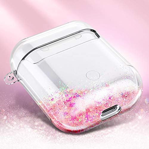 NZND Glitter Liquid Case Compatiable with Apple AirPods 1/2, Sparkle Flowing Floating Durable Girls Women Kids Cute Clear Hard Cover Carrying Case -Rose Gold